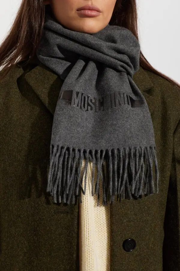 Moschino Fringed Logo Scarf