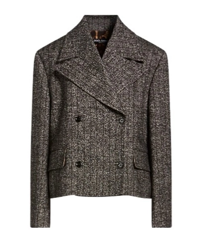 Dolce & Gabbana Double Breasted Pea Coat With Striped Bouclé Fabric - Black