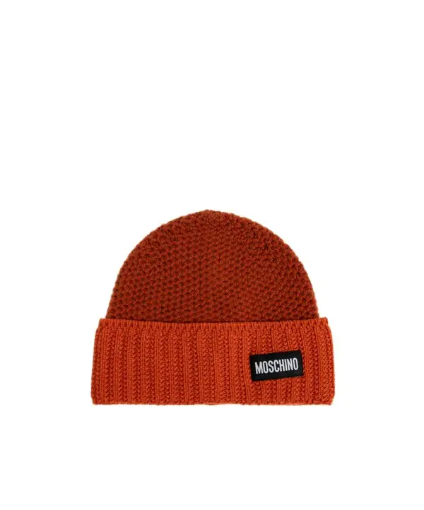 Moschino Patch Knitted Hat - Red