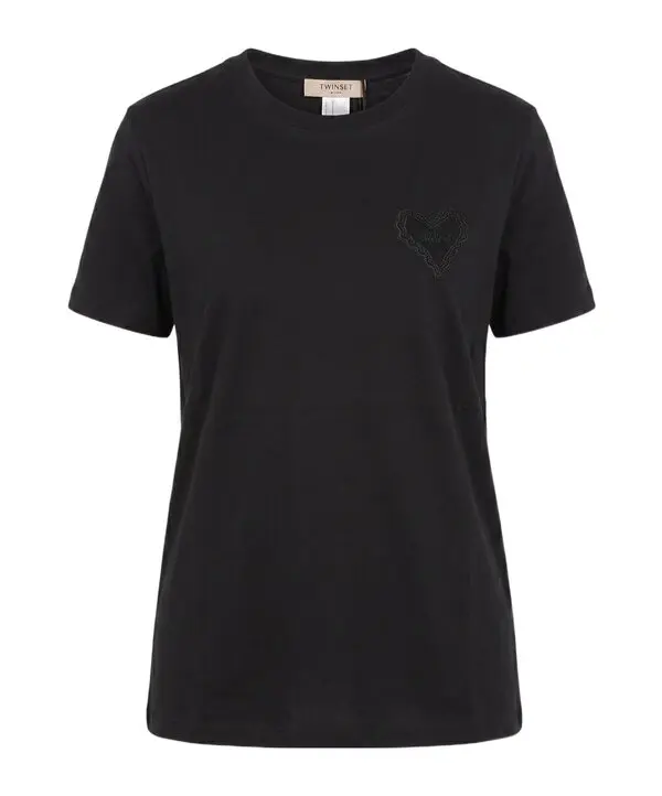 TWINSET Heart Appliqué Short Sleeve T-shirt - Black