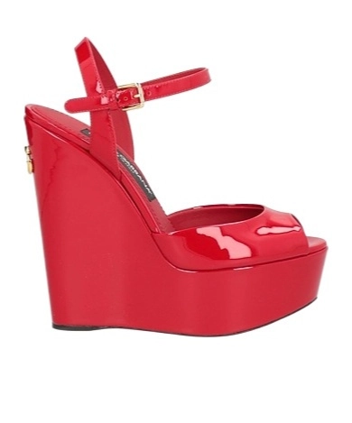 Dolce & Gabbana Patent Leather Wedge Heel Sandals - Red