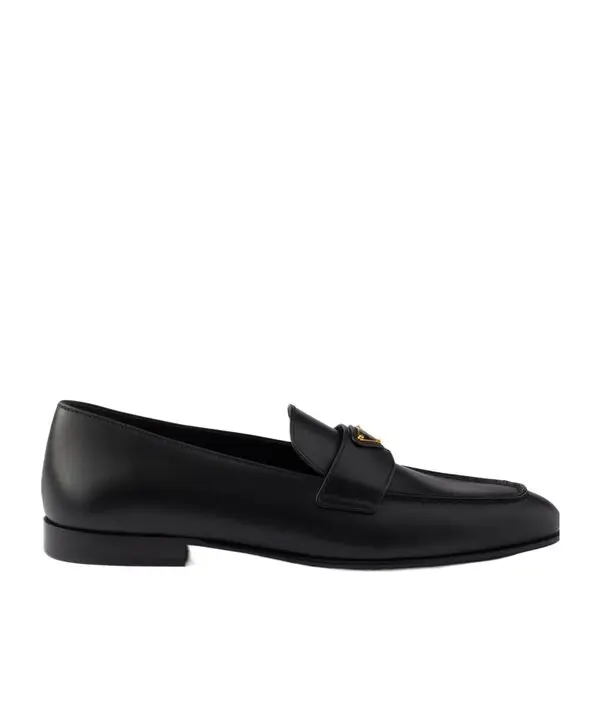 Prada Leather Loafers With Enamel Triangle Logo