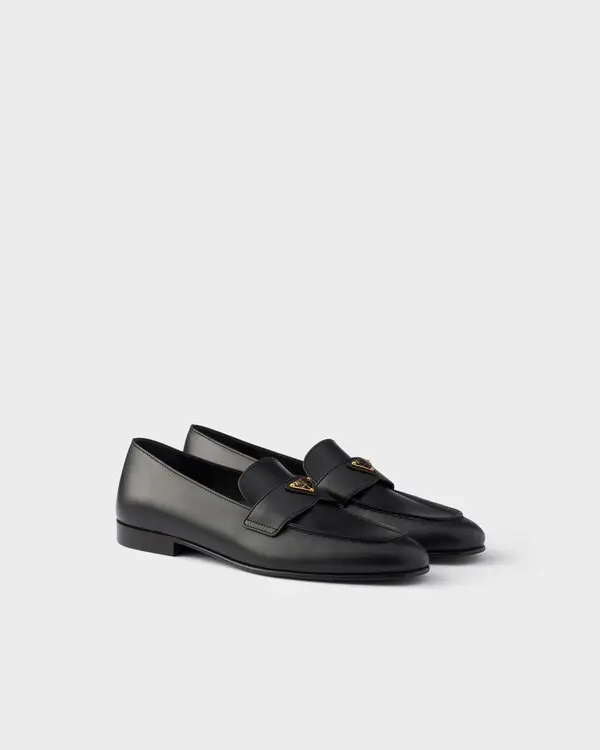 Prada Leather Loafers With Enamel Triangle Logo