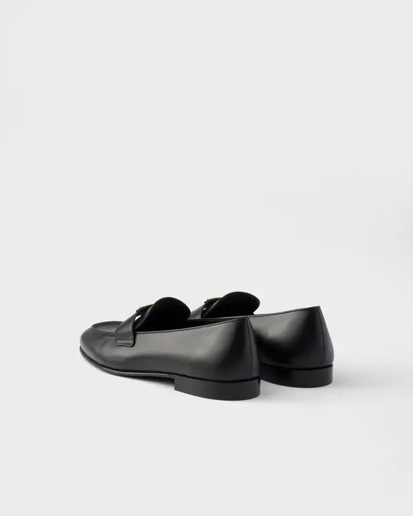 Prada Leather Loafers With Enamel Triangle Logo