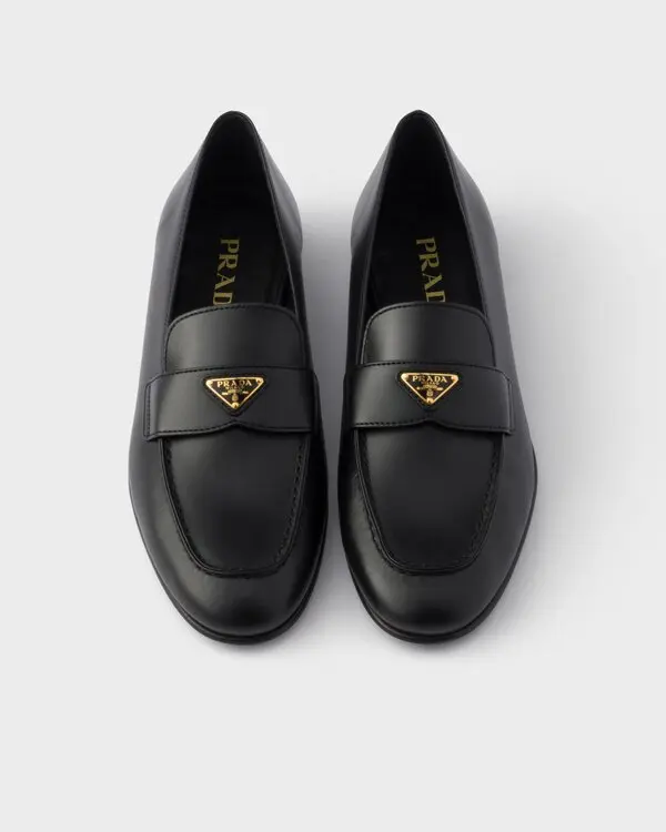 Prada Leather Loafers With Enamel Triangle Logo
