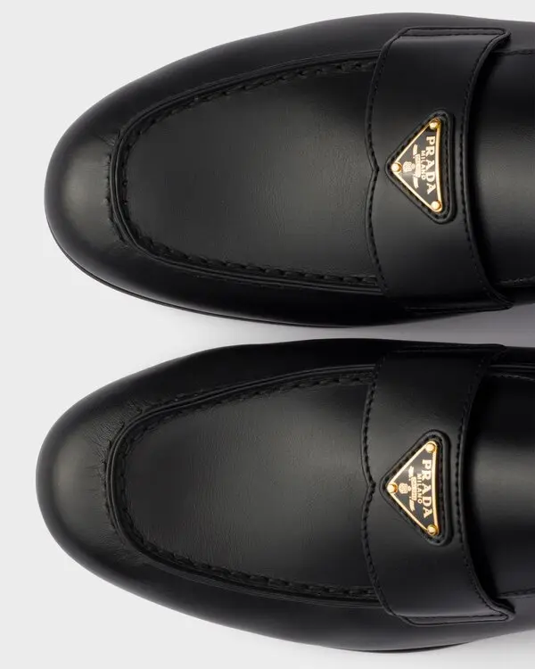 Prada Leather Loafers With Enamel Triangle Logo