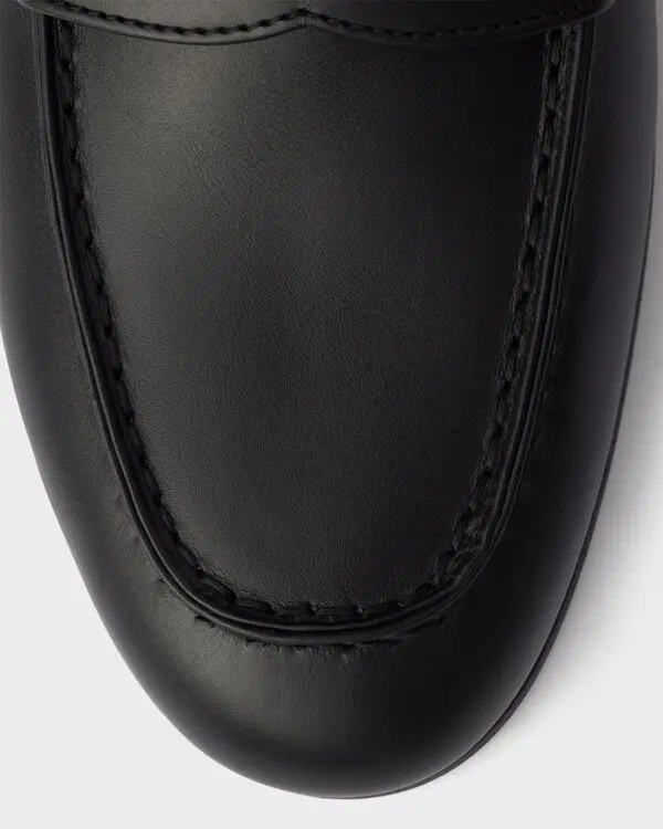 Prada Leather Loafers With Enamel Triangle Logo