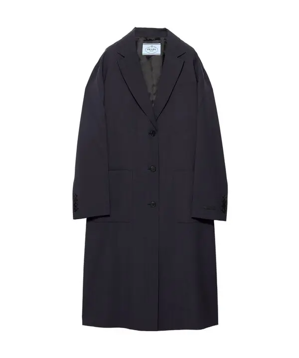 Prada Single-breasted Light Wool Coat - Navy Blue