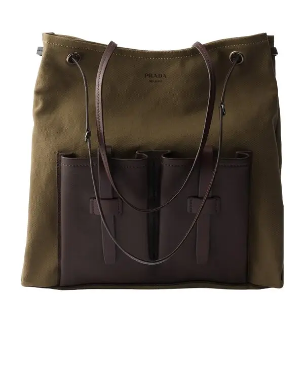 Prada Route Large Canvas And Leather Bag - Forest Green
