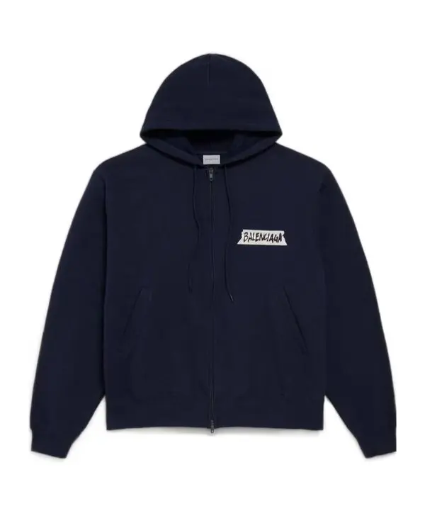 Balenciaga Masking Tape Oversized Zip-up Hoodie In Navy - Navy Blue