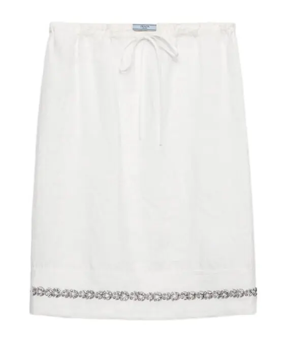 Prada Embroidered Slubbed Fabric Skirt - Ivory