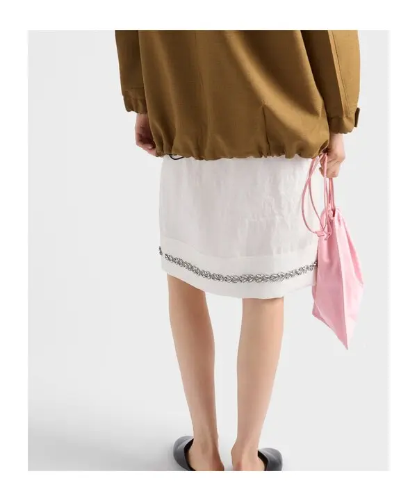 Prada Embroidered Slubbed Fabric Skirt