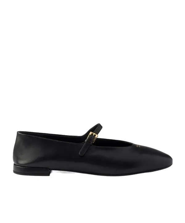 Prada Leather Ballerinas With Buckle Detail - Black