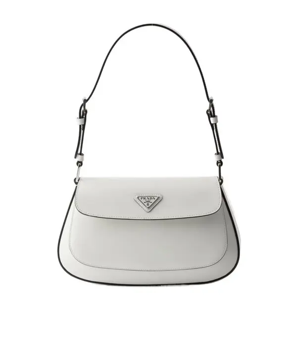Prada Cleo Brushed Leather Shoulder Bag - White
