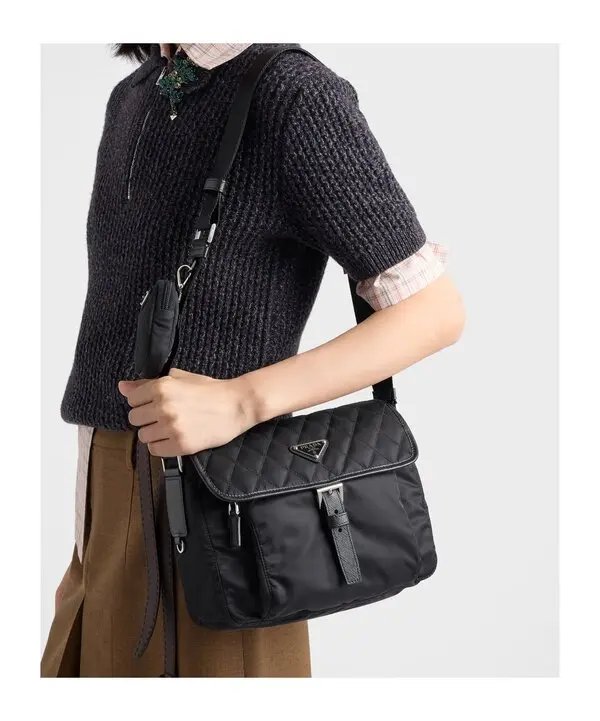 Prada Medium Quilted Re-nylon Shoulder Bag With Saffiano Leather Trim