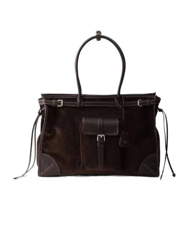 Prada Bonnie Extra Large Corduroy And Leather Handbag