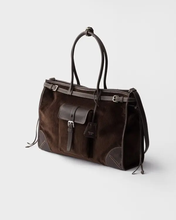 Prada Bonnie Extra Large Corduroy And Leather Handbag