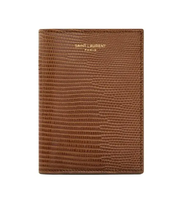 Saint Laurent Credit Card Wallet In Lizard - Brown