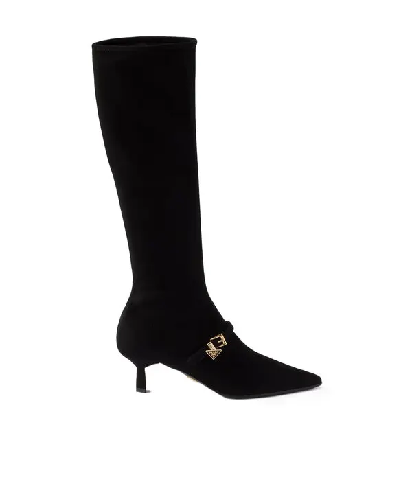 Prada Stretch Suede Boots - Black