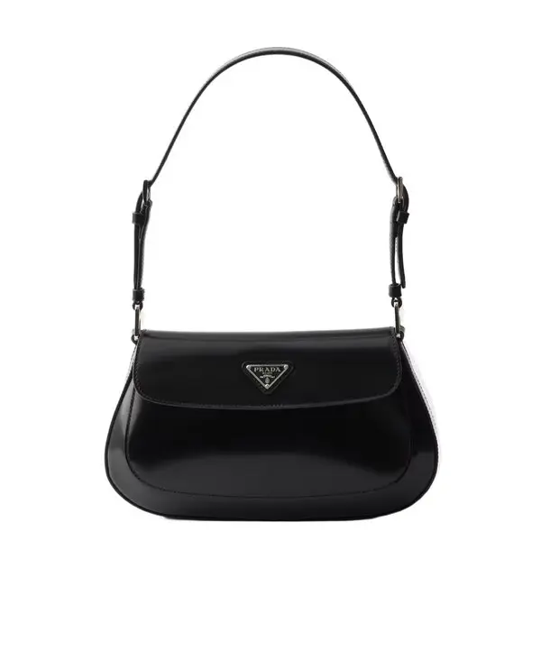 Prada Cleo Brushed Leather Shoulder Bag - Black