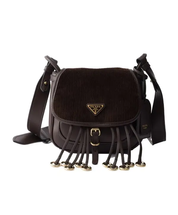 Prada Corsaire Corduroy And Leather Mini Shoulder Bag - Ebony