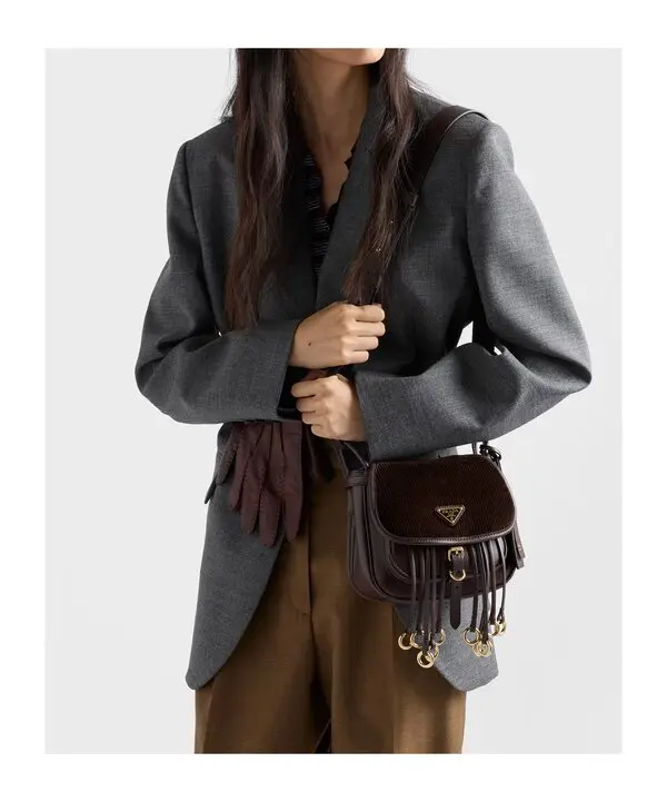 Prada Corsaire Corduroy And Leather Mini Shoulder Bag