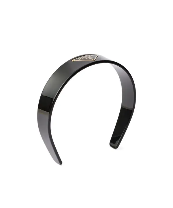 Prada Headband With Triangle Logo - Black