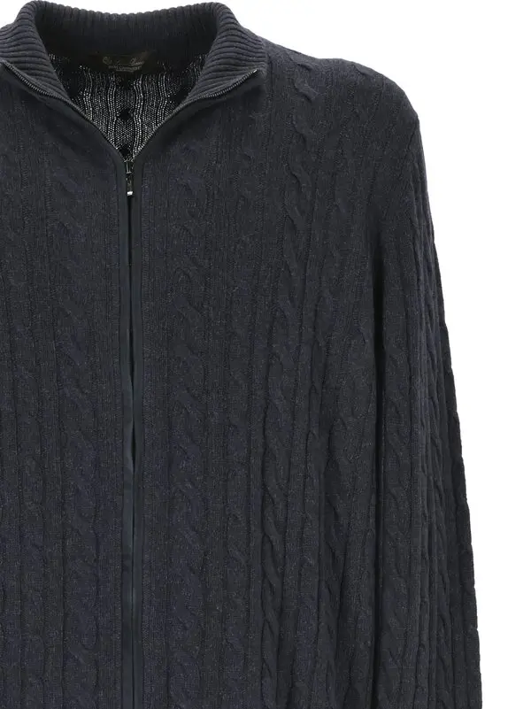 Loro Piana Cable-knit Cashmere Full-zip Cardigan - Dark Blue