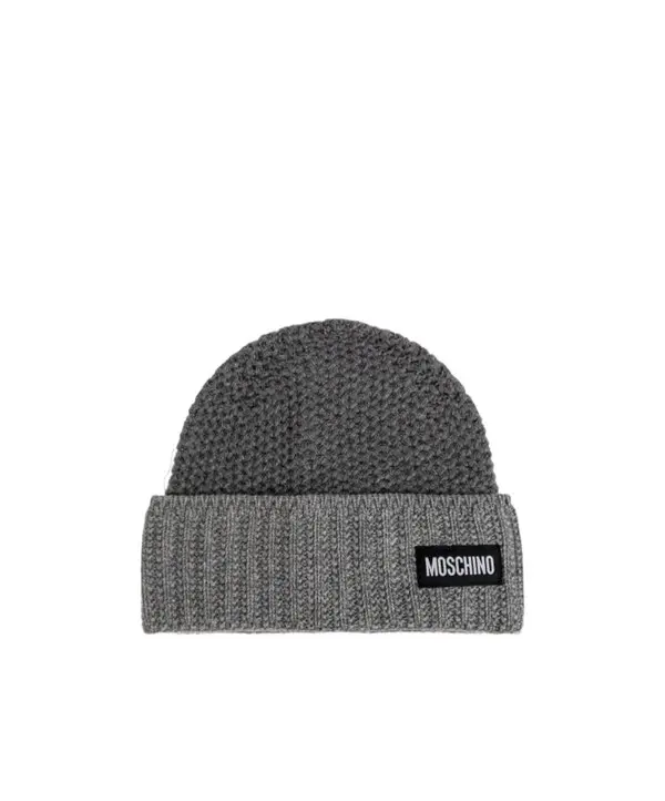 Moschino Patch Knitted Hat - Grey