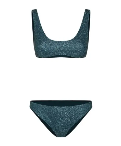 Oseree Metallic Wide-strap Bikini Two-piece Set - Blue