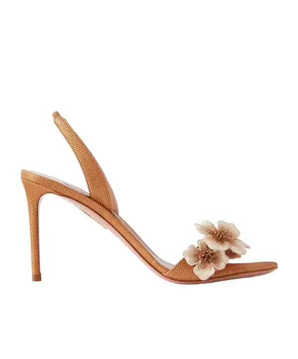 AQUAZZURA Passionflower 85 Embellished Raffia Slingback Sandals - Brown