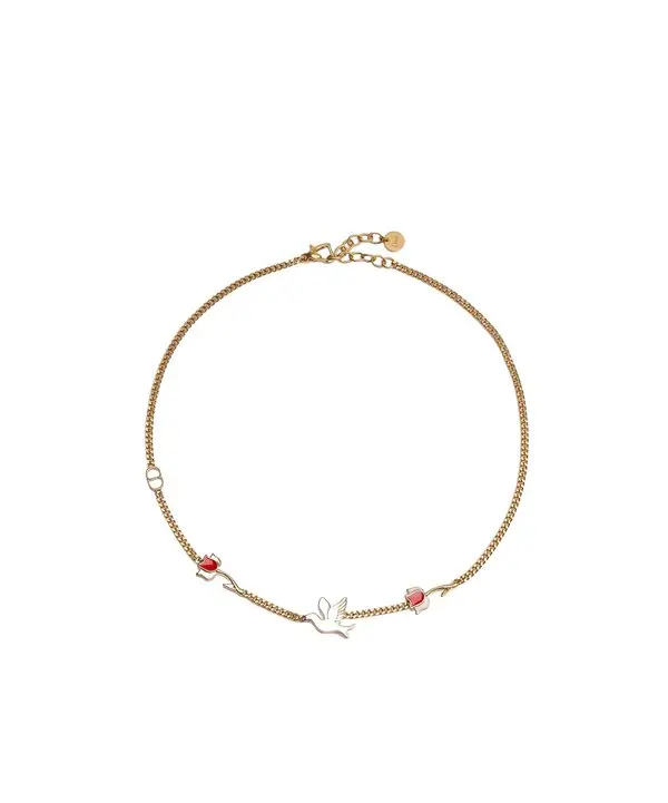 Dior Dioramour Doves Roses Necklace - Yellow