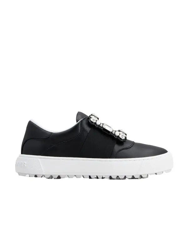 ROGER VIVIER Very Vivier Strass Buckle Sneakers In Leather - Black