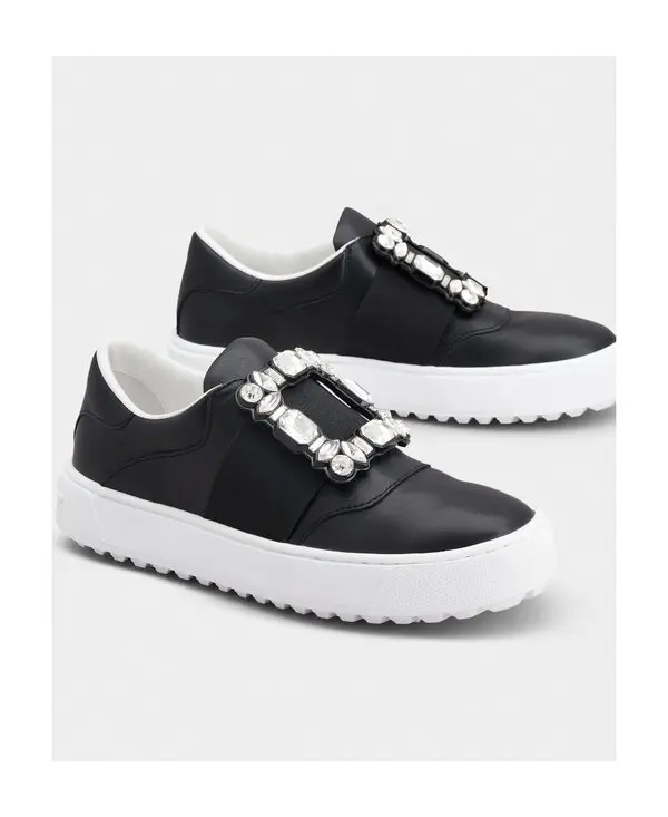 ROGER VIVIER Very Vivier Strass Buckle Sneakers In Leather
