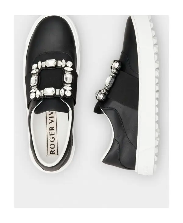 ROGER VIVIER Very Vivier Strass Buckle Sneakers In Leather