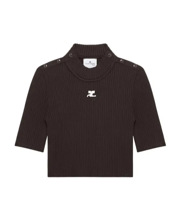 COURREGES Logo-embroidered Ribbed-knit Cropped Top - Black