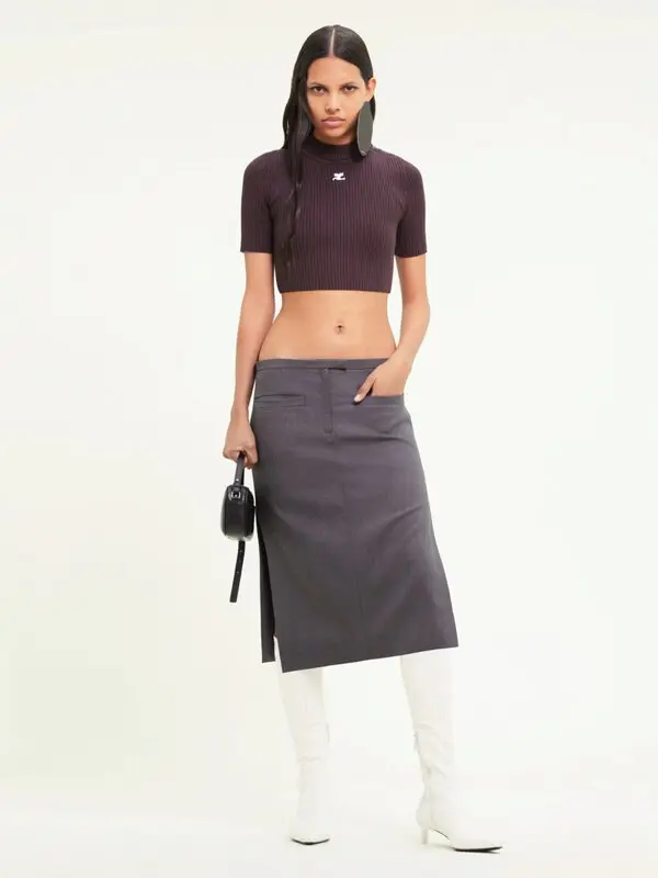 COURREGES Logo-embroidered Ribbed-knit Cropped Top