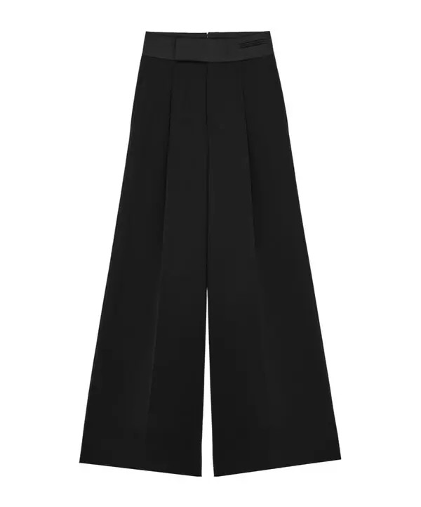 Saint Laurent Wide-leg Tuxedo Pants In Grain De Poudre - No