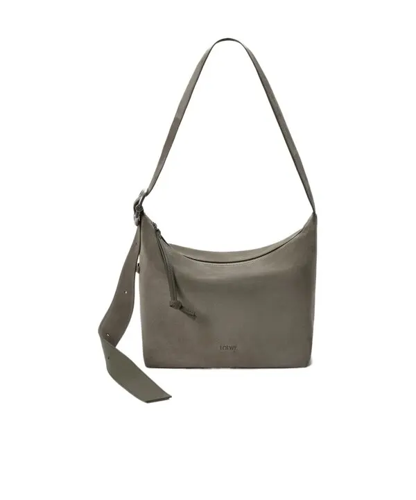 Loewe Medium Loop Hobo In Suede Calfskin - Light Khaki
