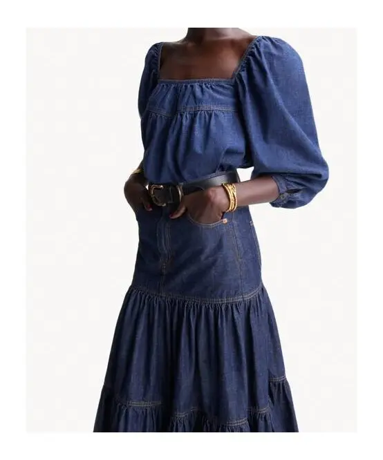 Saint Laurent Ruffled Crop Top In Indigo Denim
