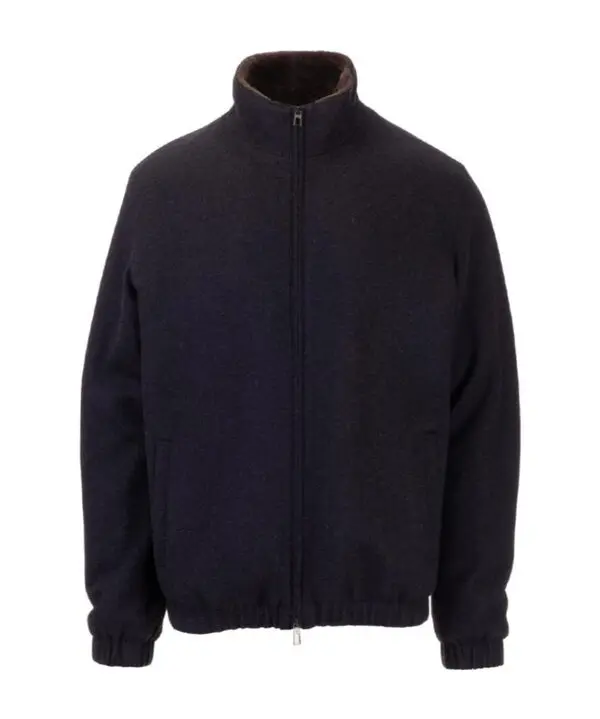 Loro Piana Stand Collar Zip-up Jacket - Navy Blue
