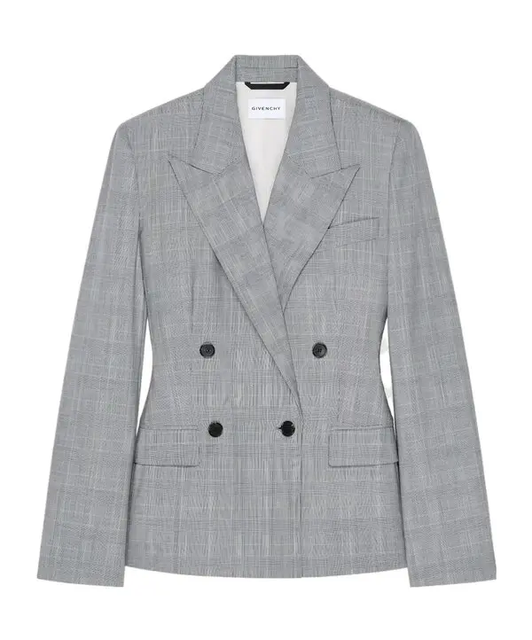 Givenchy Double-breasted Checked Jacket In Wool - Gray/black