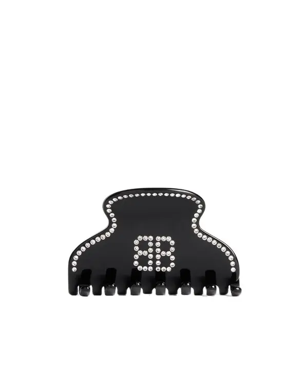 Balenciaga Bb Logo Crystal Hair Clips - Black