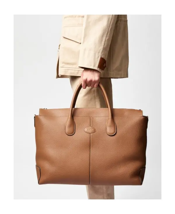 TOD'S Grained Leather Zip-up Tote Bag