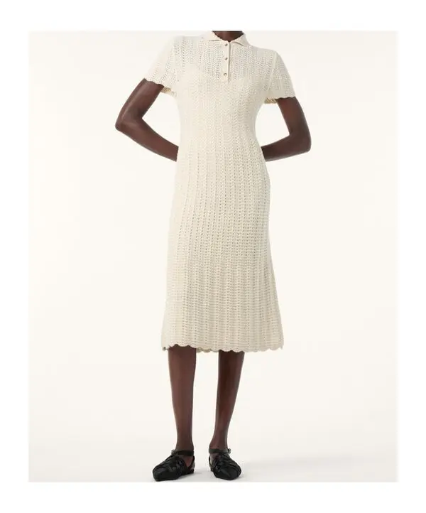 Loro Piana Knit Cap Sleeve Shirt Collar Dress