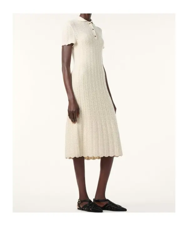 Loro Piana Knit Cap Sleeve Shirt Collar Dress
