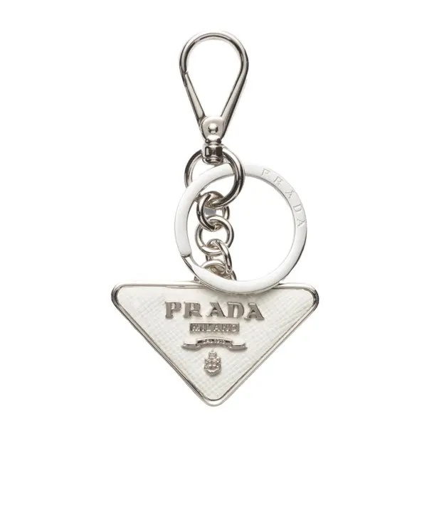 Prada Saffiano Leather And Metal Keychain - White