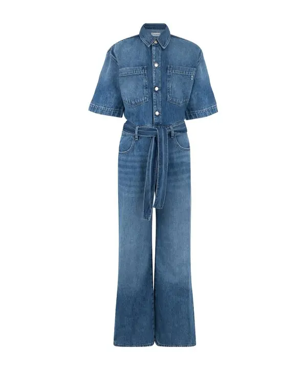 ICON DENIM LOS ANGELES Belted Wide-leg Jumpsuit - Blue
