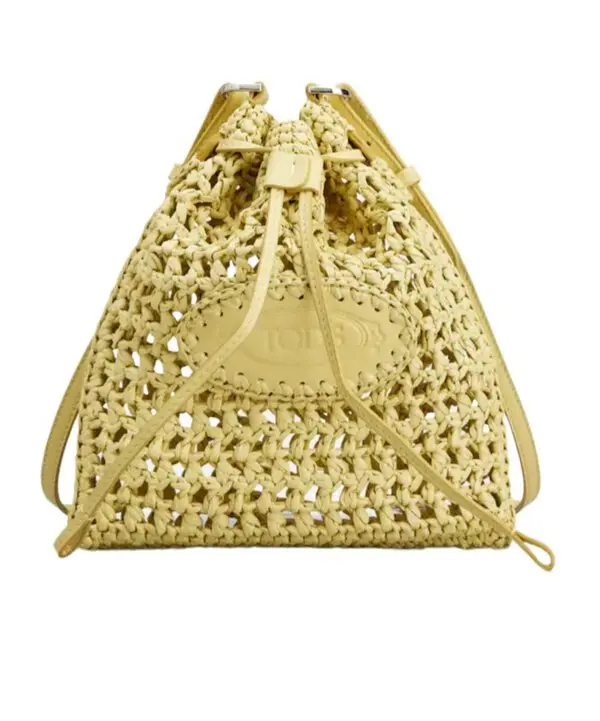 TOD'S Bucket Bag In Raffia And Leather Mini - Nude