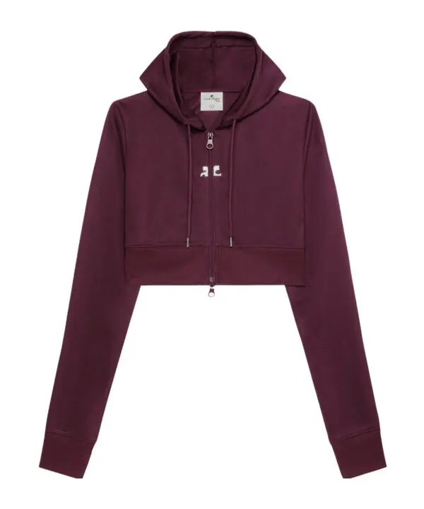 COURREGES Cropped Zipped Hoodie - Red